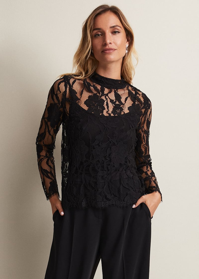 Lara Black Lace Top Phase Eight Uk